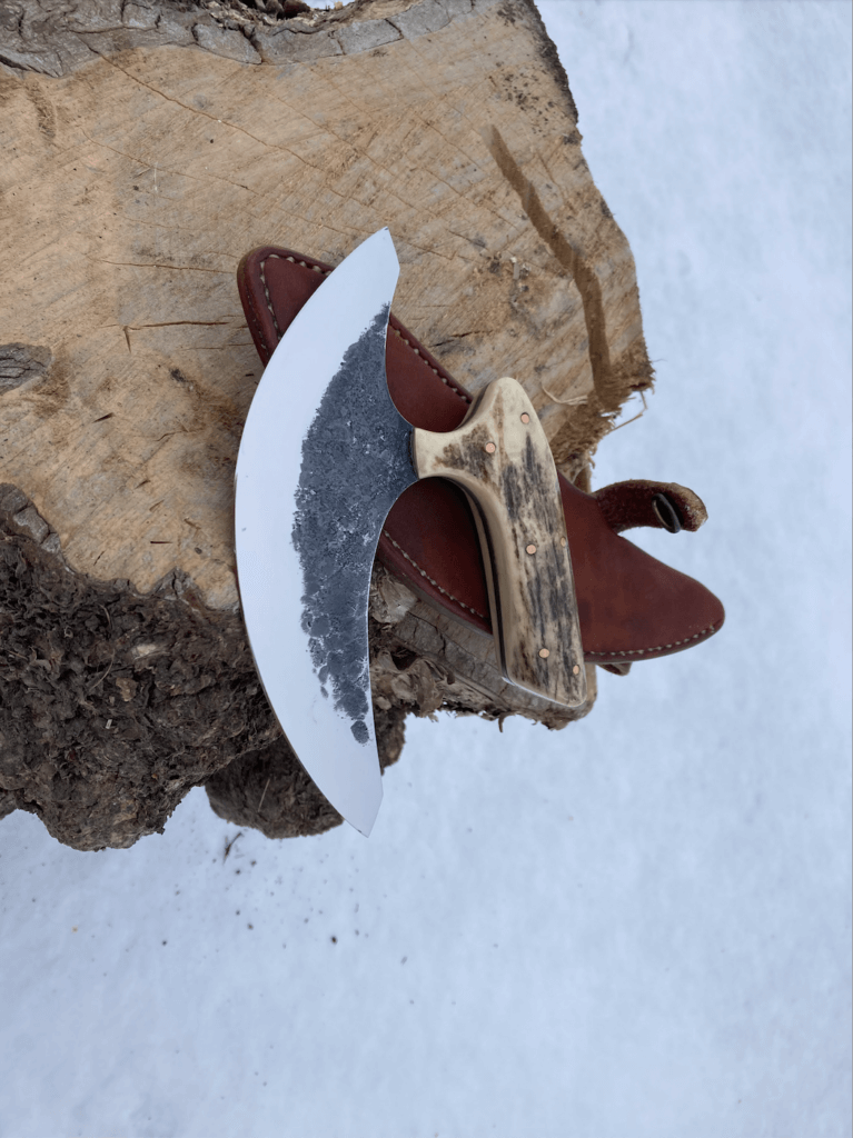 Alaska Made Ulu Hand Forged Culinary Knife with Moose Antler Handle ...
